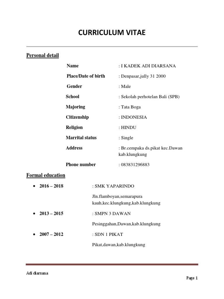 Curriculum Vitae: Personal Detail | PDF