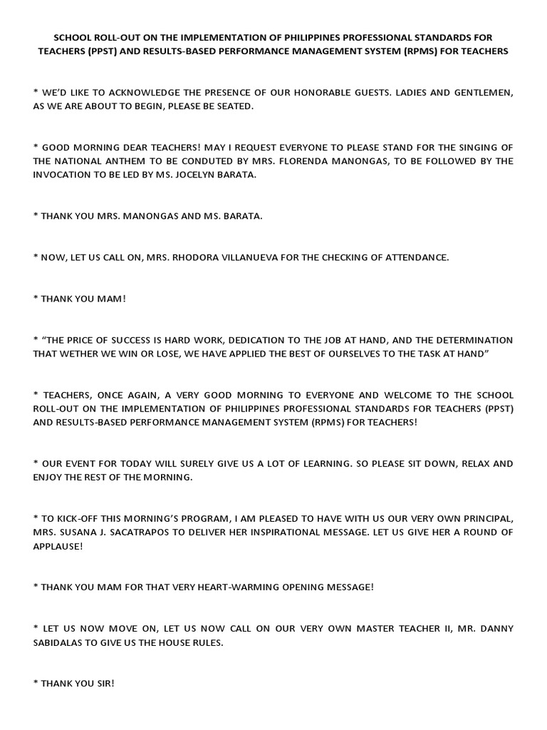 Emcee Speech Roll-Out | PDF