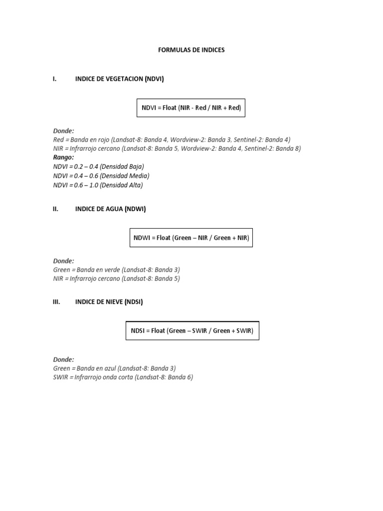 Formulas de Indices | PDF