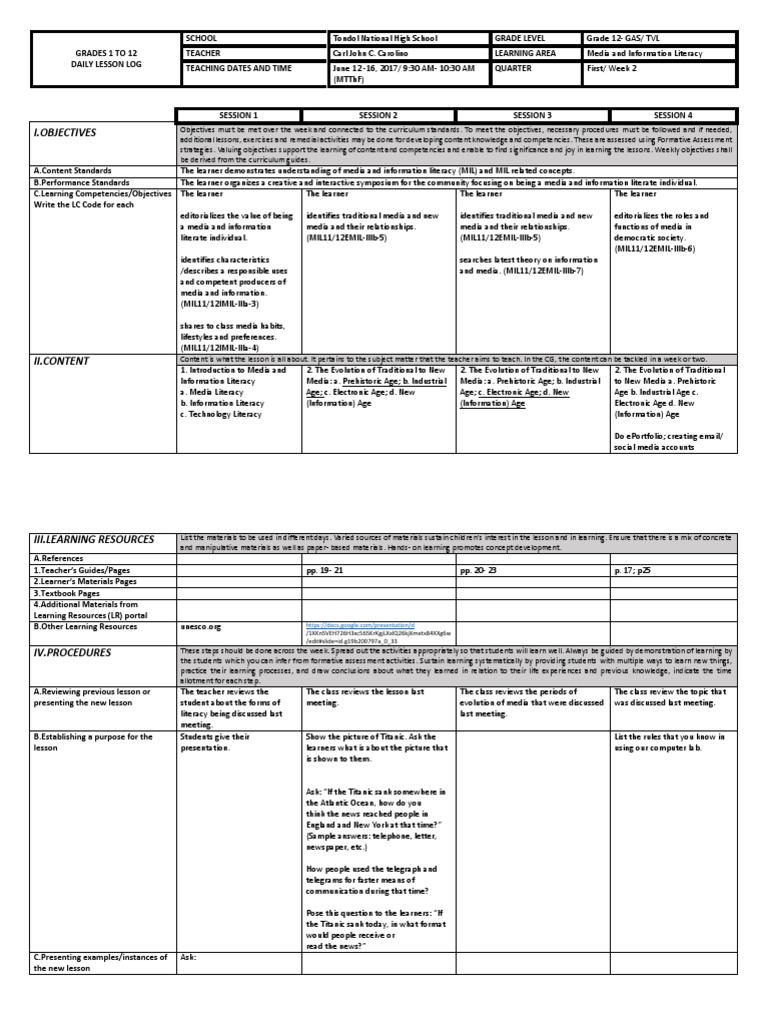 Media Literacy Lesson Plan for Grade 12 | PDF | Information Literacy ...