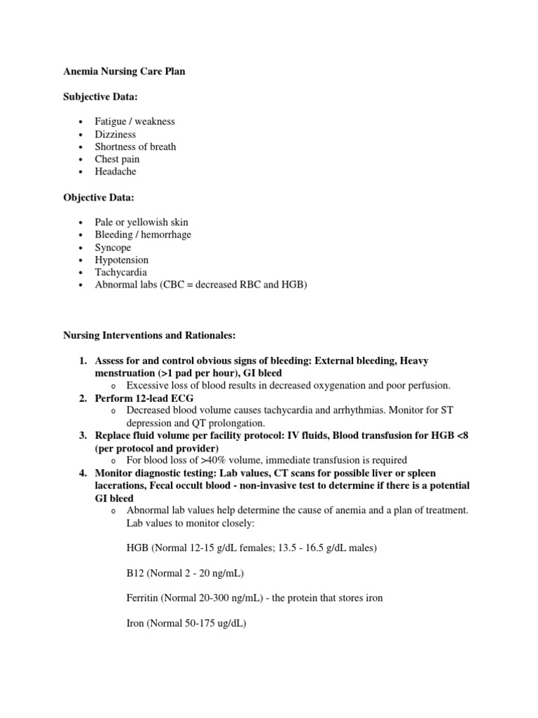 Anemia Nursing Care Plan | PDF | Anemia | Bleeding