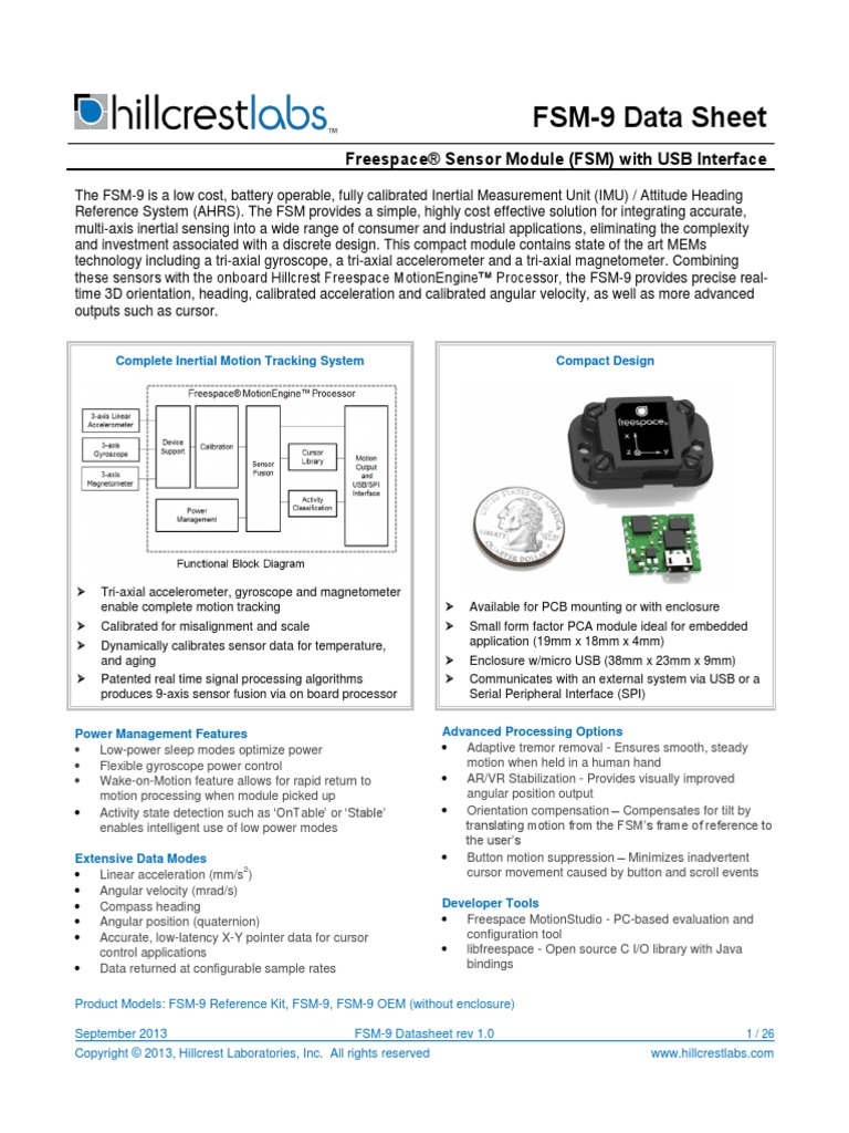 FSM-9 Data Sheet: Freespace® Sensor Module (FSM) With USB Interface ...
