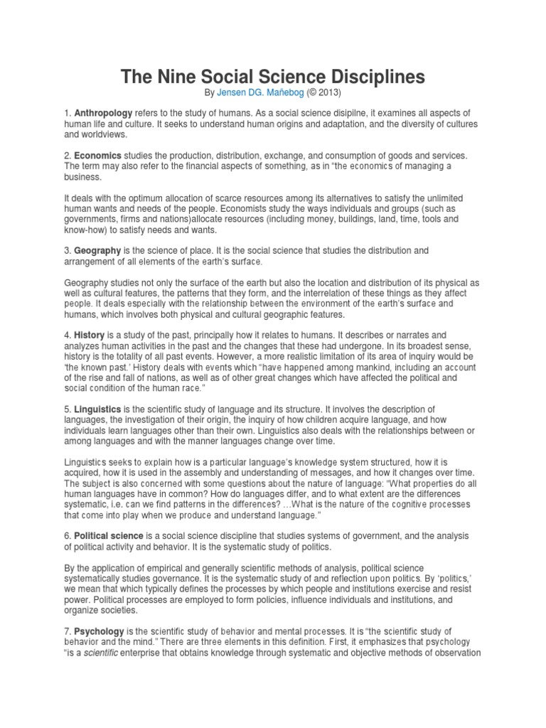 The Nine Social Science Disciplines | PDF | Linguistics | Social Science