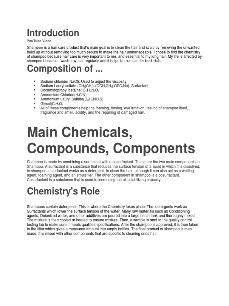 Main Chemicals, Compounds, Components: Youtube Video | PDF