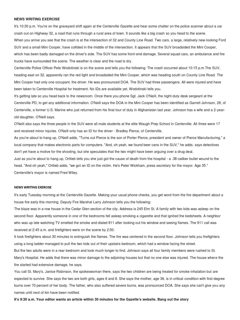 News Writing Exercise | PDF | Adjective | Comma