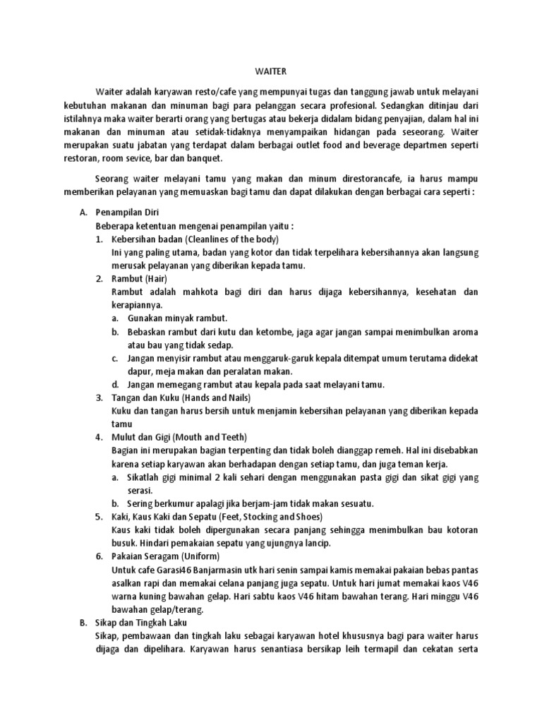 SOP Waiter Garasi46 Banjarmasin | PDF