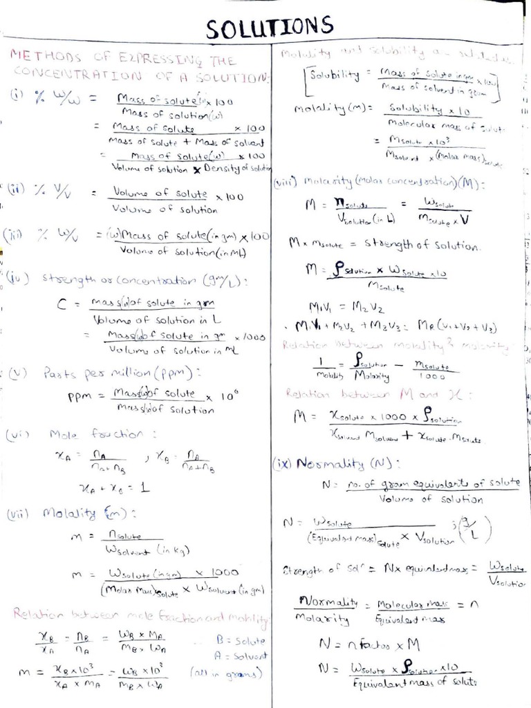 SOLUTIONS Formula Sheet PDF | PDF | Osmosis | Solution