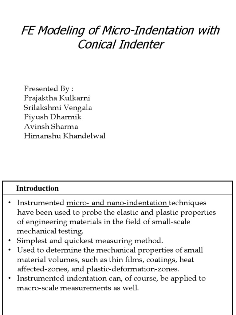 FE Modeling of Micro-Indentation With Conical Indenter | PDF | Hardness | Materials Science