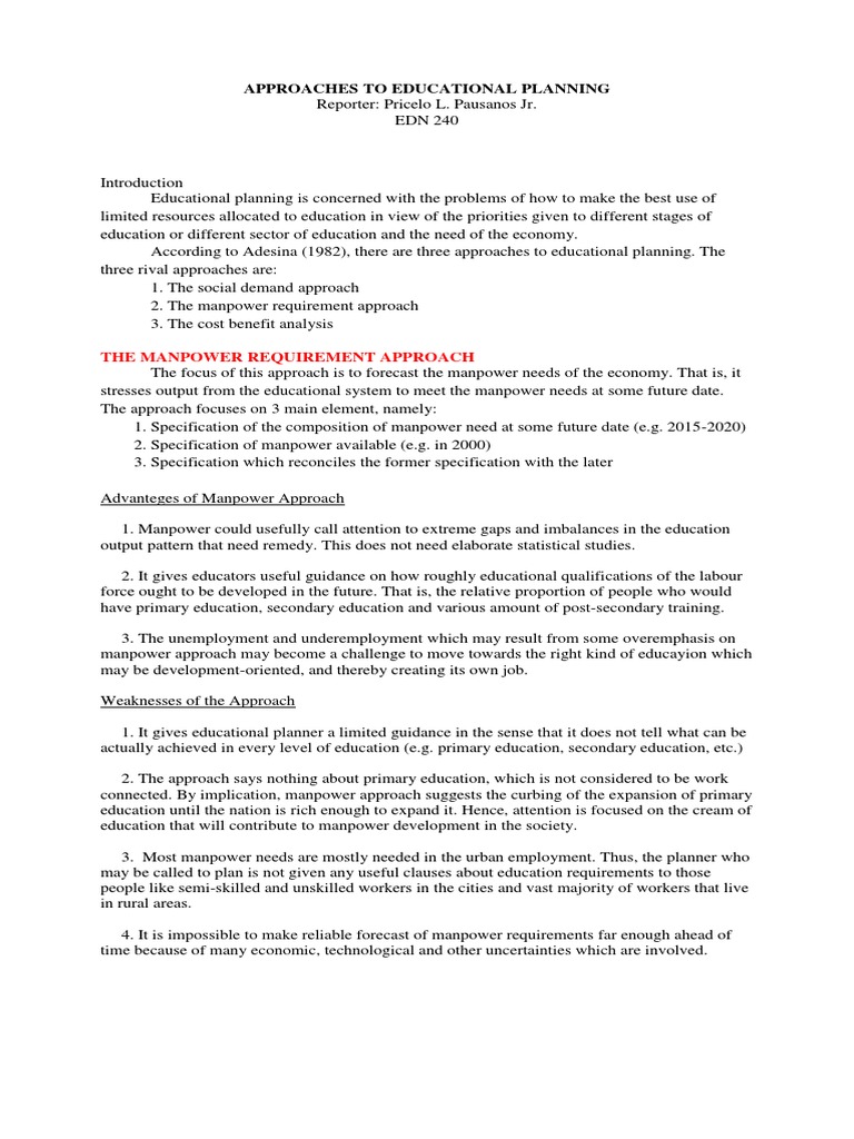 Approaches To Educational Planning | Download Free PDF | Cost–Benefit ...