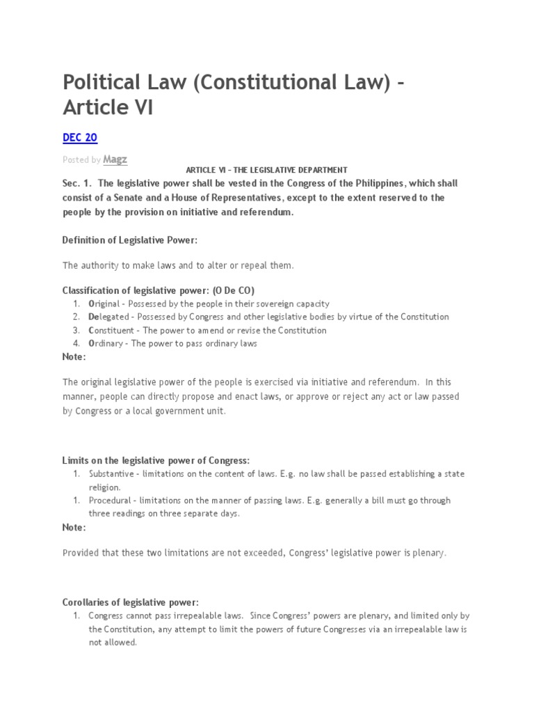 Political Law-Legislative Notes | PDF | Veto | United States Congress