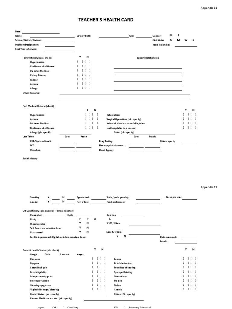 Deped Teachers Health Card | PDF | Cardiovascular Diseases | Hypertension