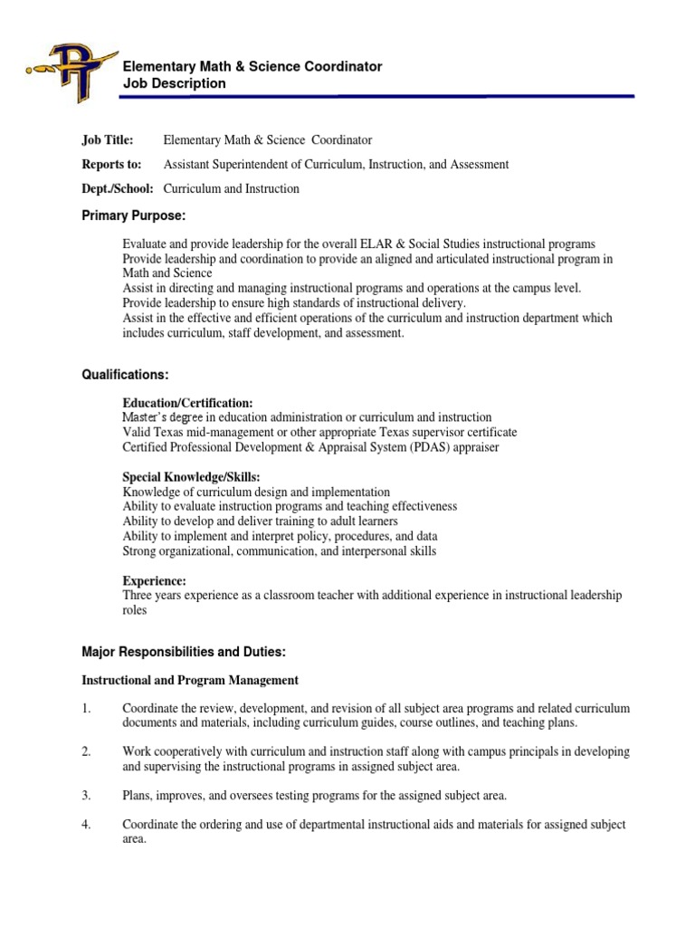 Elementary Math and Science Coordinator 2016 | PDF | Curriculum | Teachers