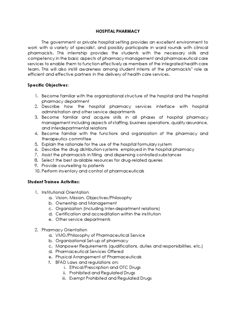 Hospital Pharmacy Activity Manual | PDF | Pharmacy | Pharmacist