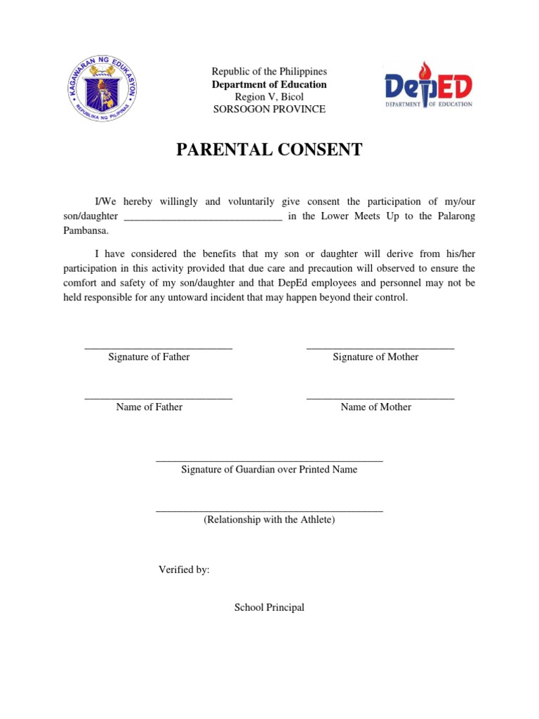 Parental Consent: Department of Education | PDF