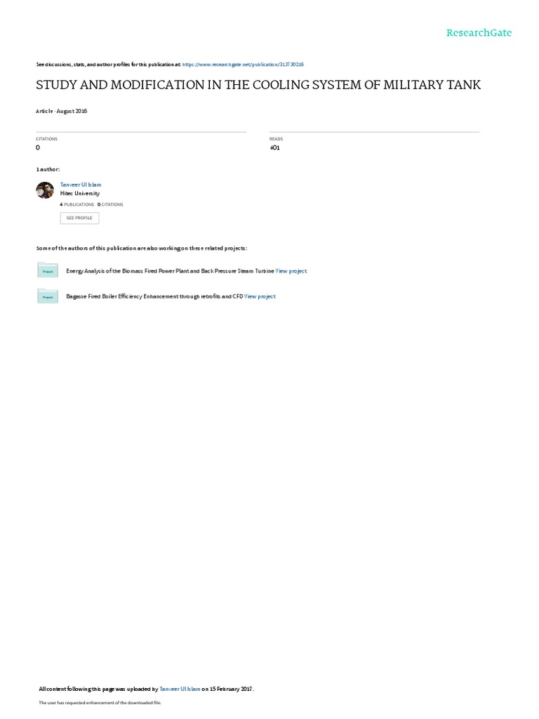 Military Tank Cooling System Study | PDF | Heat Transfer | Radiator