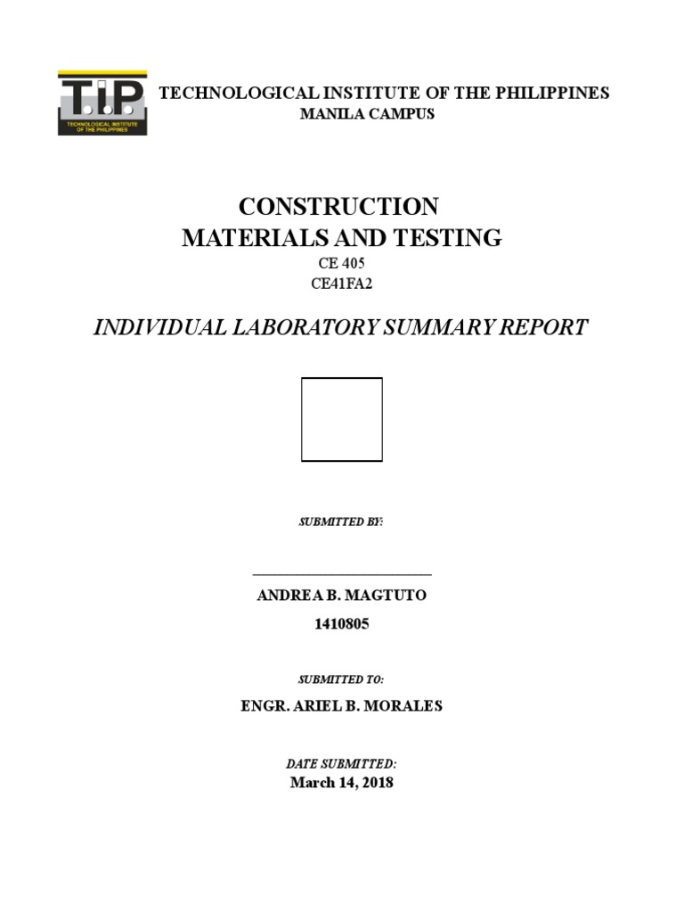 Individual Laboratory Summary Reports for the Construction Materials ...