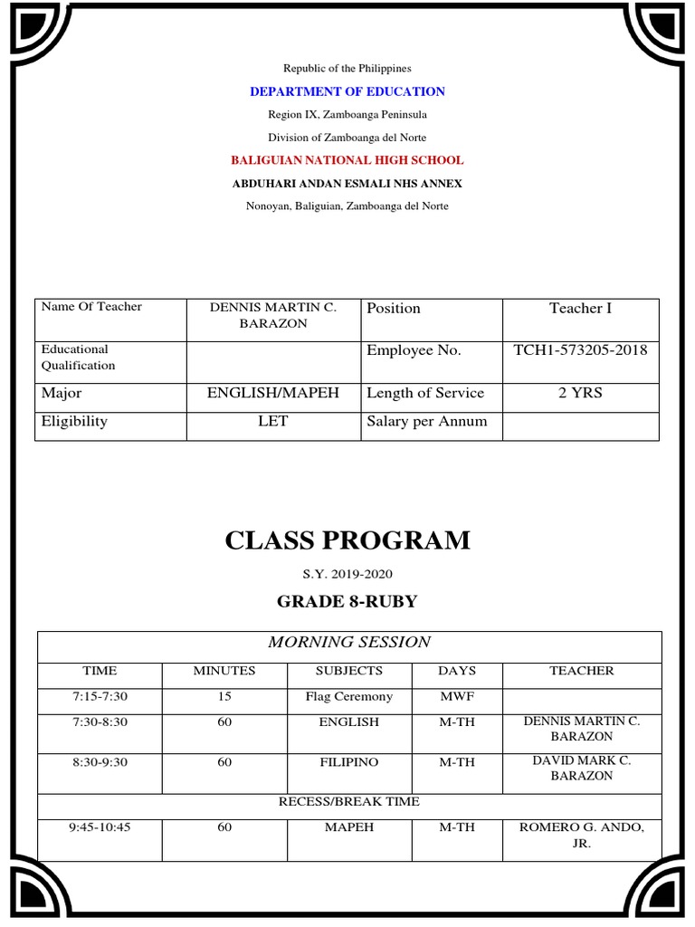 Class Program Grade 8 Ruby | PDF | Learning