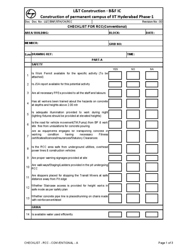 RCC Checklist | PDF | Structural Steel | Concrete
