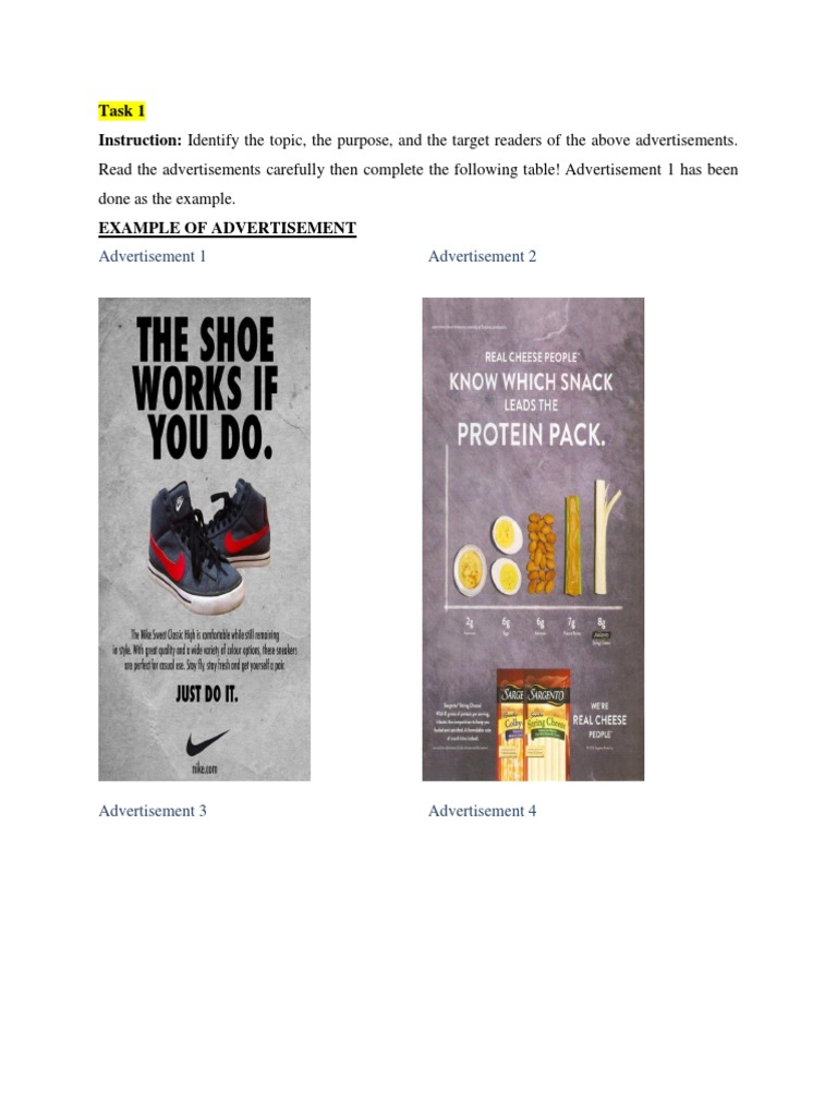 Read The Advertisements Carefully Then Complete The Following Table ...