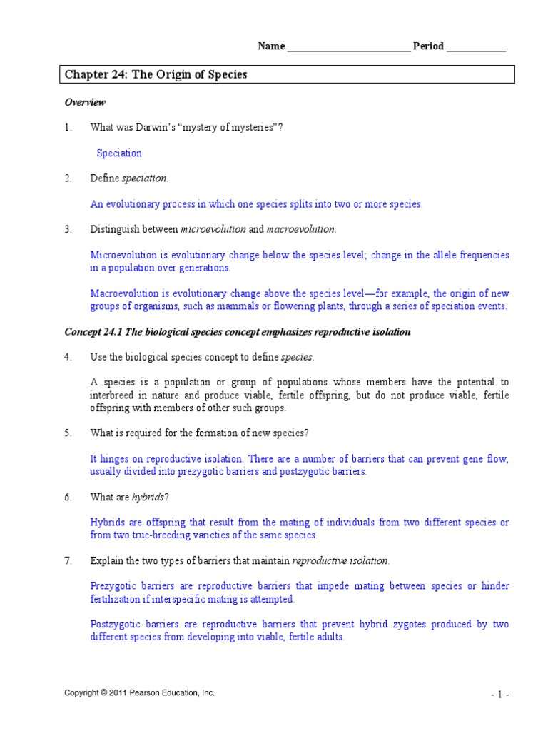 0 Chapter 24 Origin of Evolution Reading Guide Answers | PDF | Hybrid ...