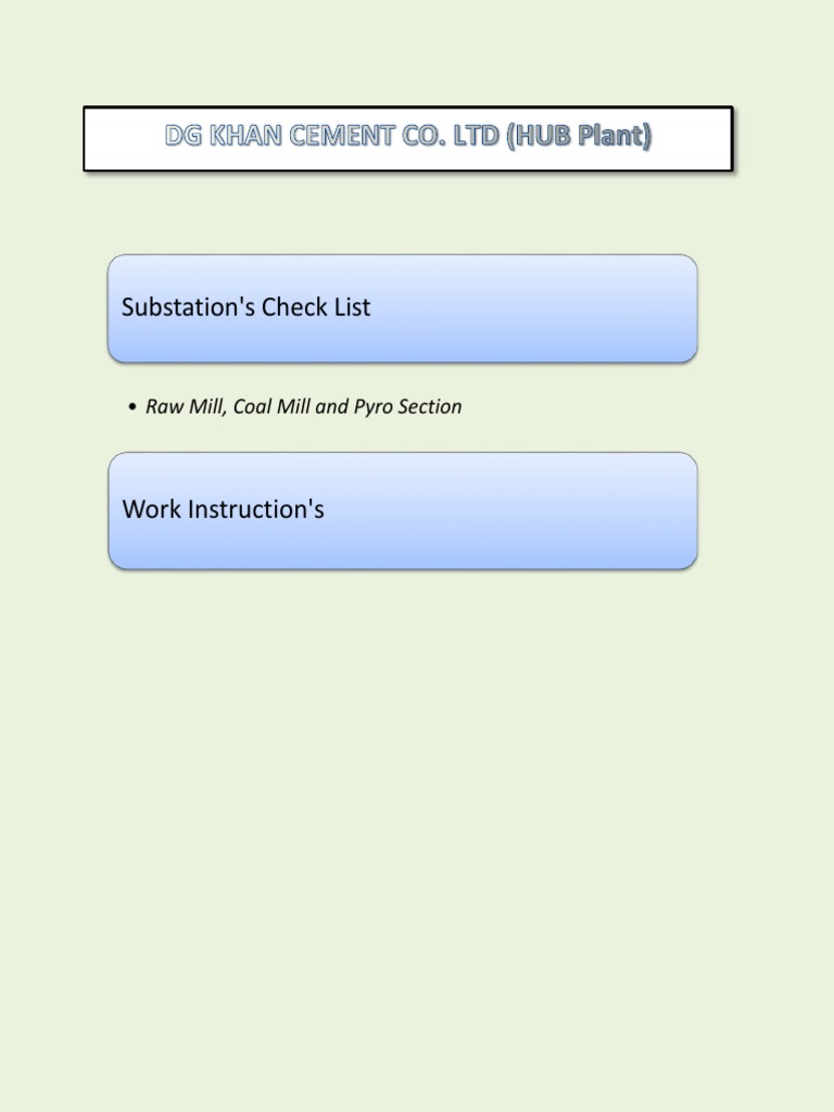 Substation's Check List: - Raw Mill, Coal Mill and Pyro Section | PDF