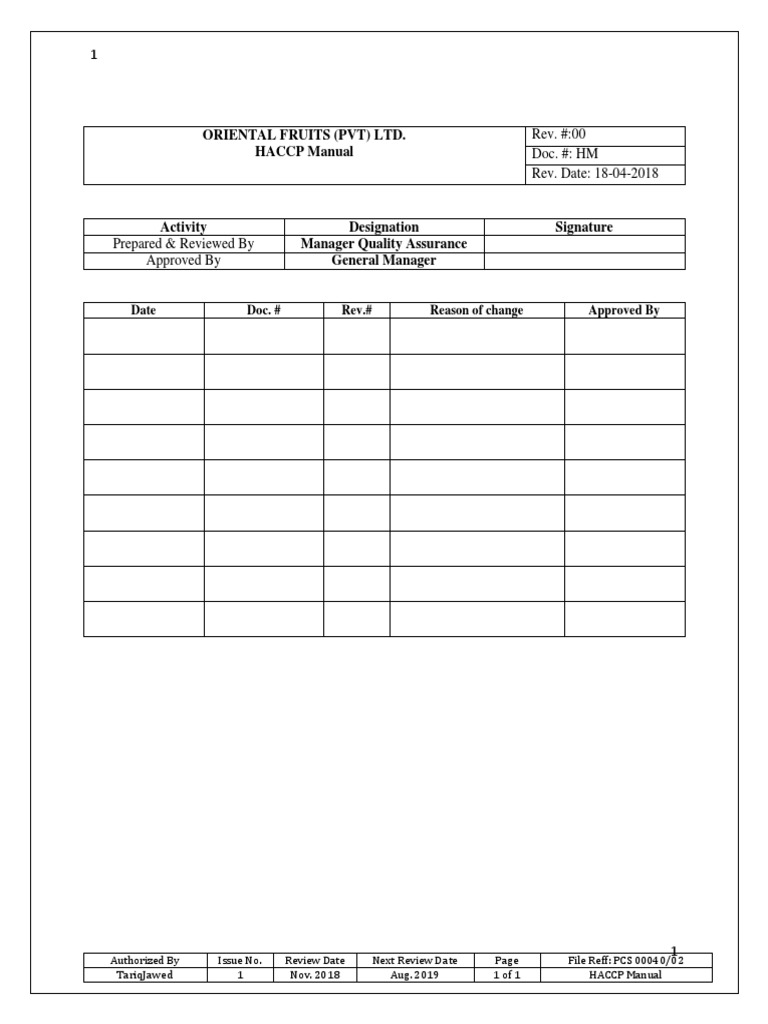 HACCP Manual.docx | Hazard Analysis And Critical Control Points ...