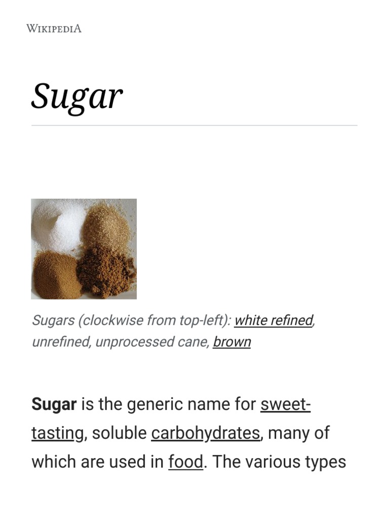 Sugar - Wikipedia | PDF | Sugar | Diet & Nutrition