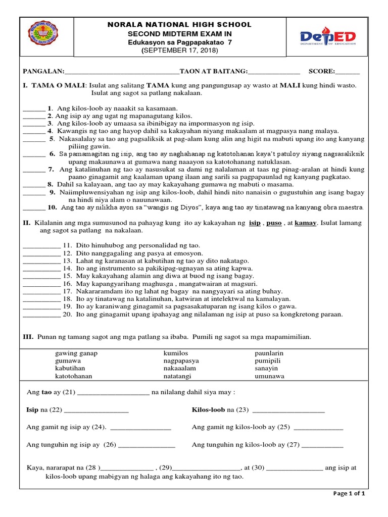 ESP 7 2nd Midterm | PDF