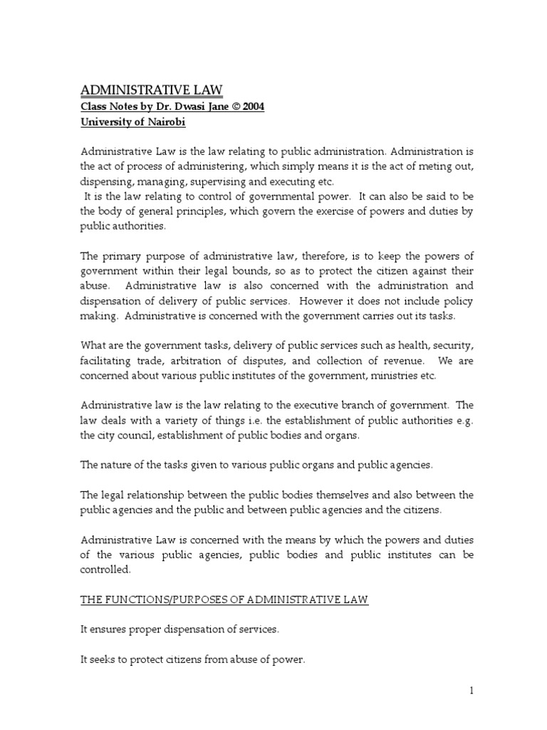 Administrative Law: Class Notes by Dr. Dwasi Jane © 2004 University of ...