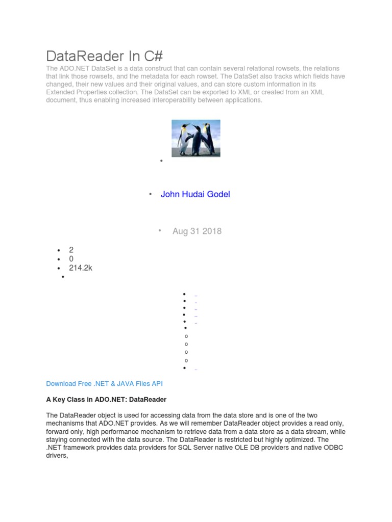 Datareader In Adonet Pdf Method Computer Programming Microsoft Sql Server
