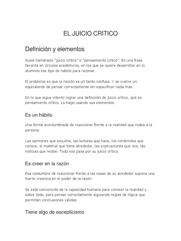 Juicio Critico | Pensamiento crítico | Razón