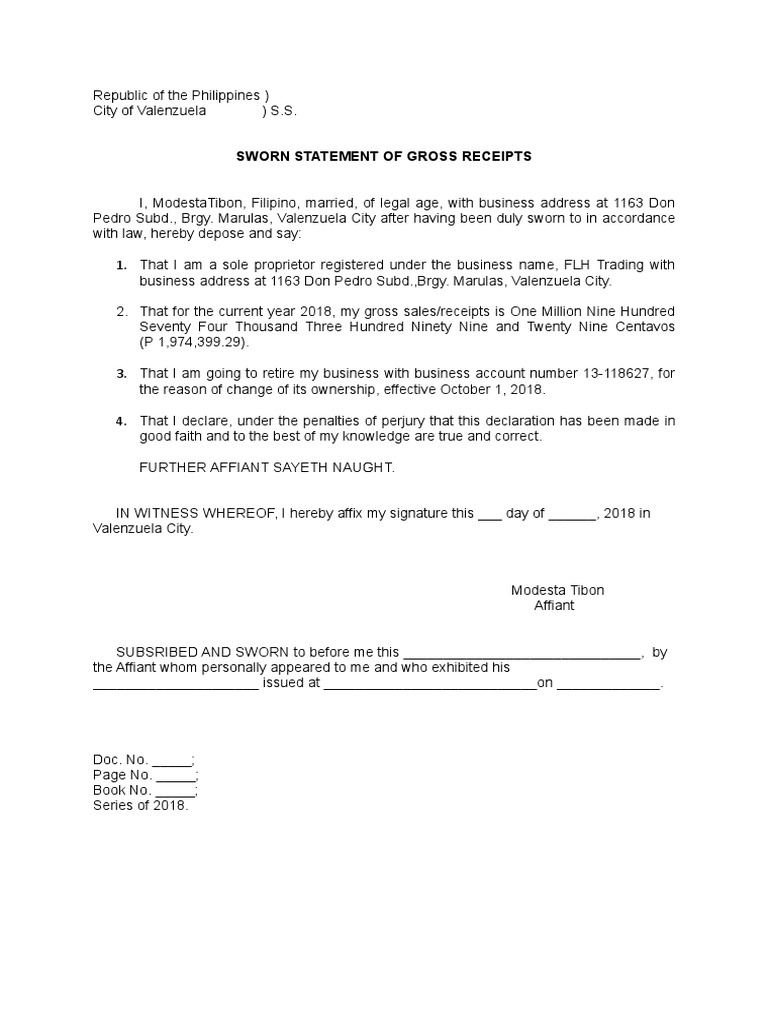Affidavit of Sworn Statement | PDF