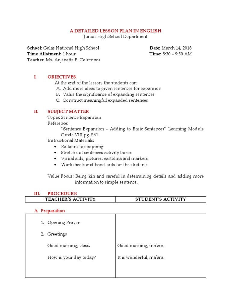 Lesson Plan Sentence Expansion | PDF | Question | Clause