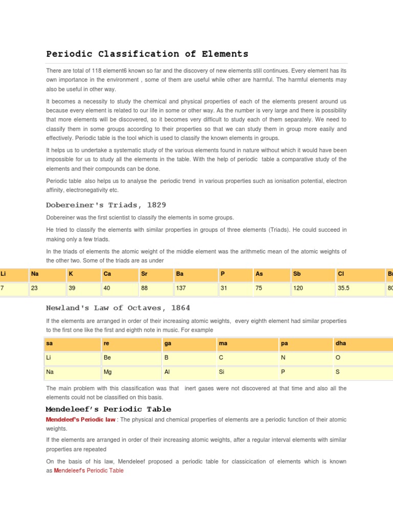 Periodic Classification of Elements | PDF | Periodic Table | Atoms