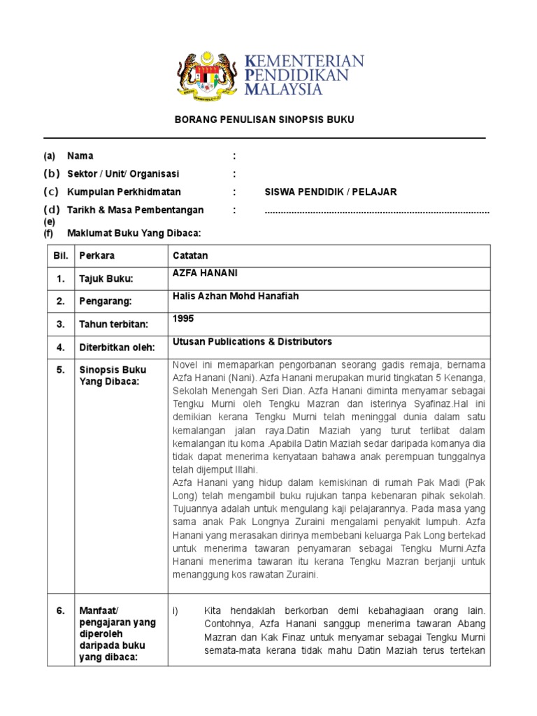 Sinopsis Buku Azfa Hanani | PDF