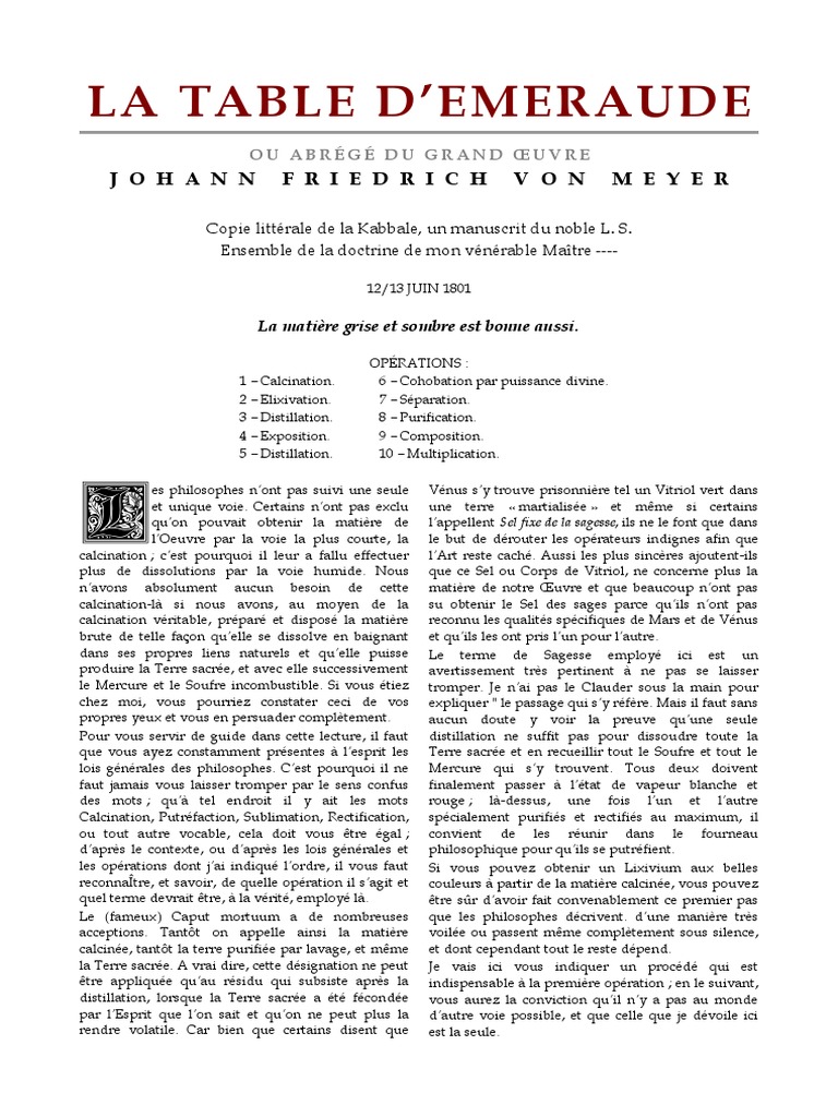 Von Meyer - La Table D'emeraude PDF | Download Free PDF | Terre | Distillation