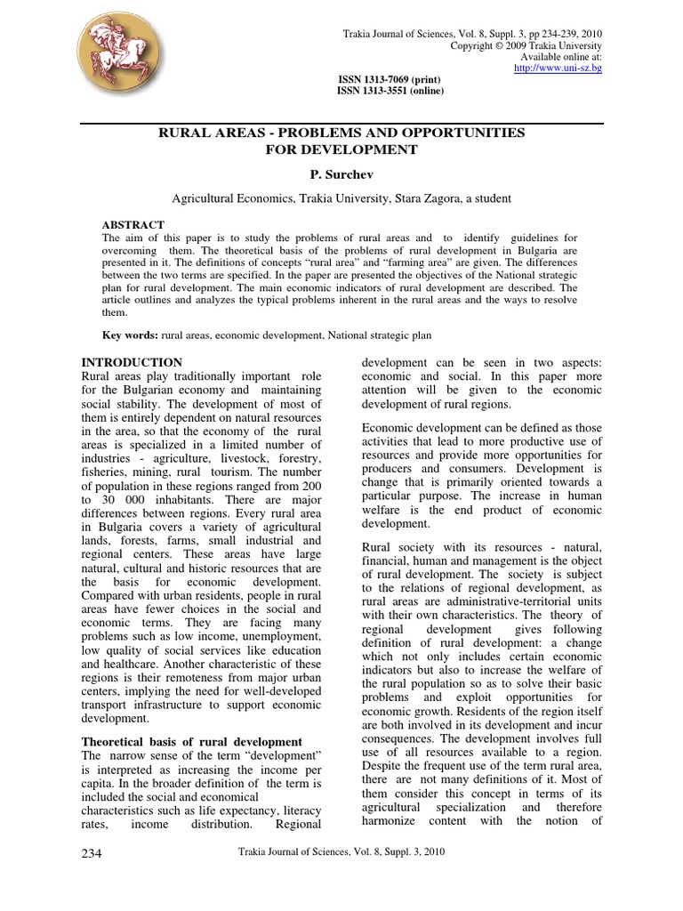 RUral Areas Problem and Oppertunity | PDF | Economic Development ...