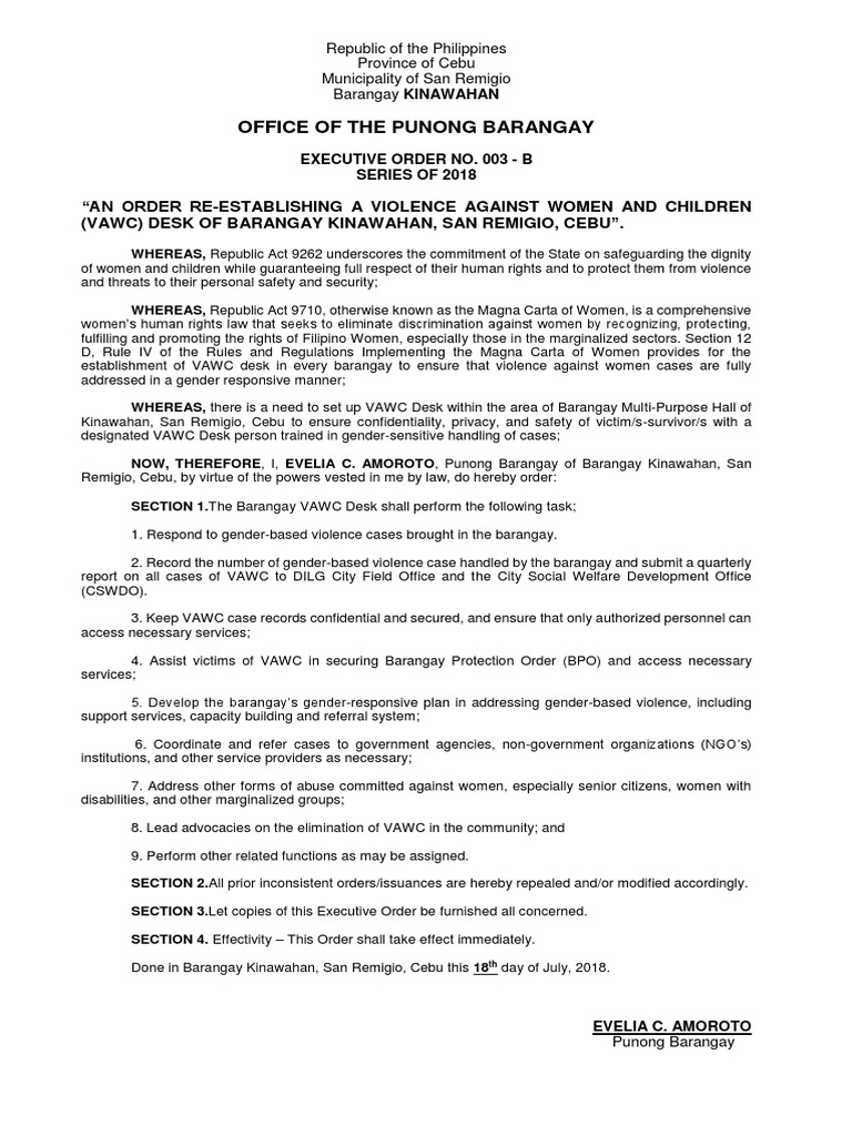 Vawc Eo 2018 | Violence | Domestic Violence