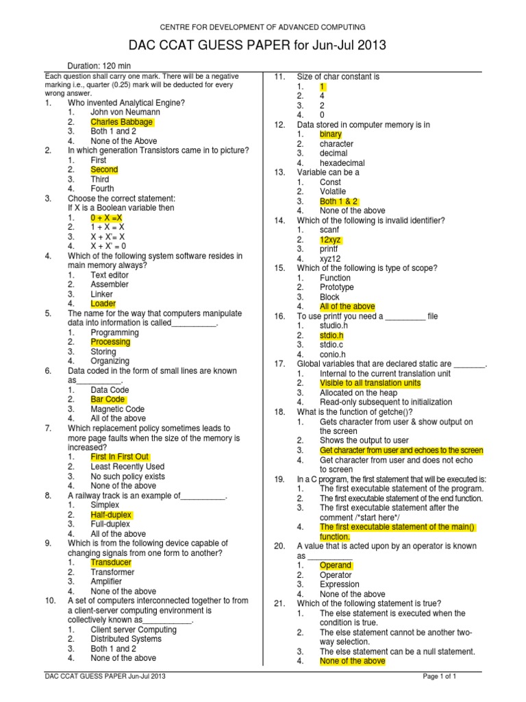 CDac CCAT Question Paper PDF | PDF | Queue (Abstract Data Type ...
