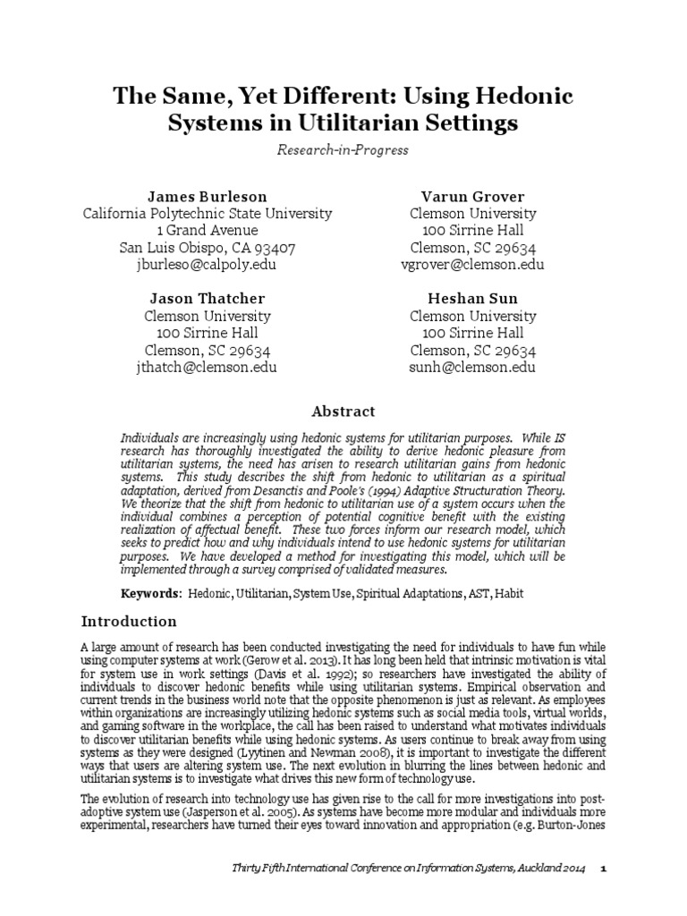 The Same, Yet Different: Using Hedonic Systems in Utilitarian Settings ...