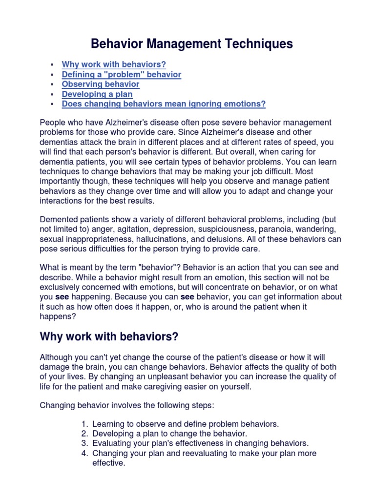 Behavior Management Techniques | PDF | Dementia | Behavior