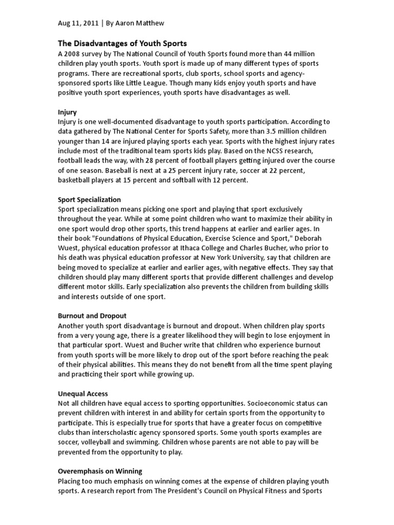 Disadvantages of Youth Sports | PDF | Sports | Volleyball