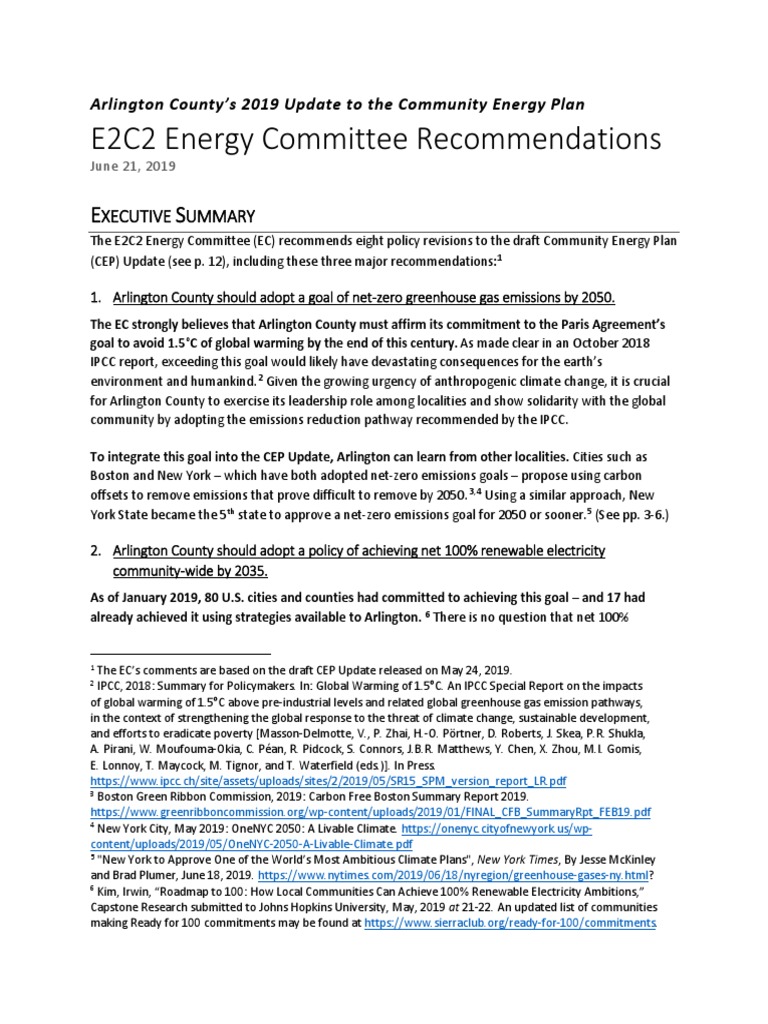 E2C2 Recommendations for Energy Goals | PDF | Greenhouse Gas | Global ...