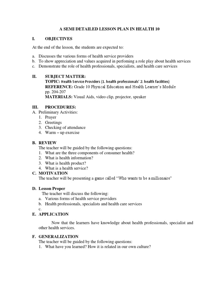 LP Health 10 | PDF | Learning | Teachers