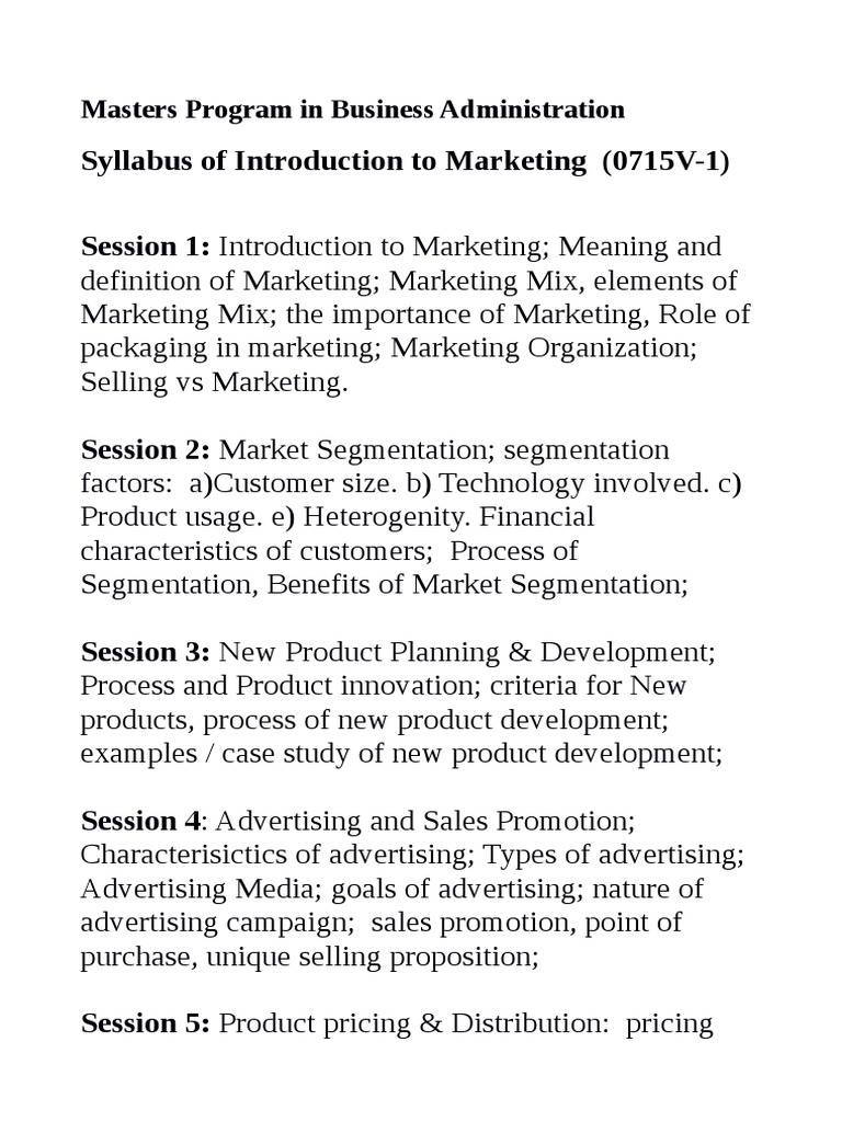 Marketing Foundations Course Syllabus | PDF | Finance & Money Management