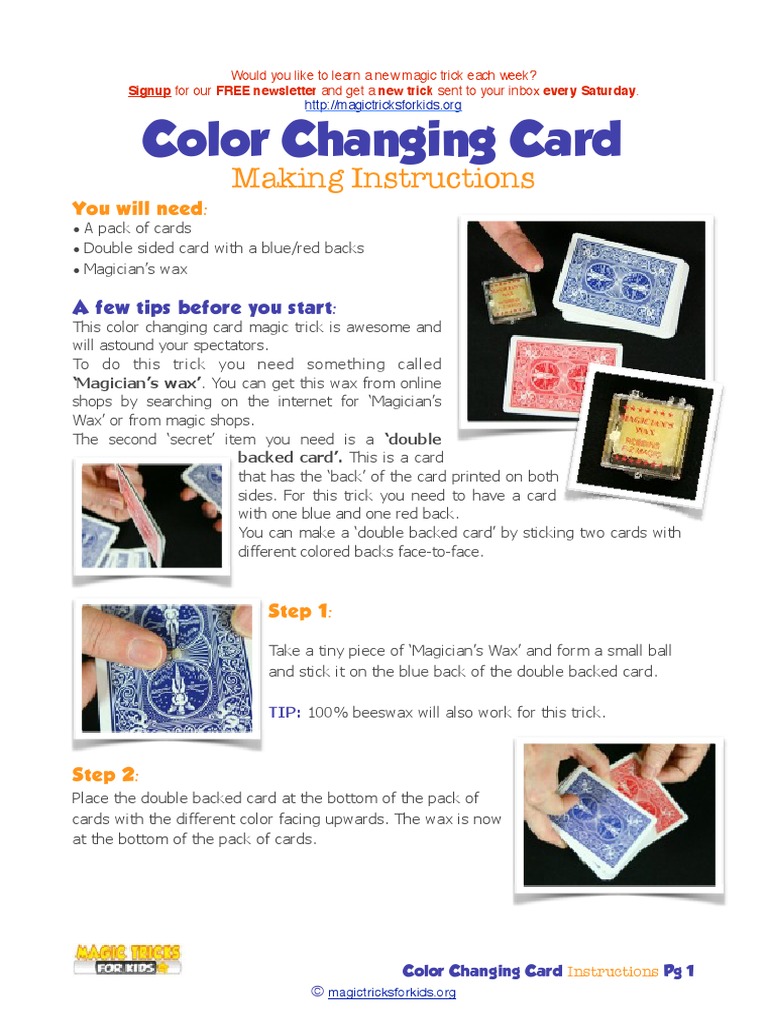 Color Changing Card: Making Instructions | PDF | Magic (Illusion ...