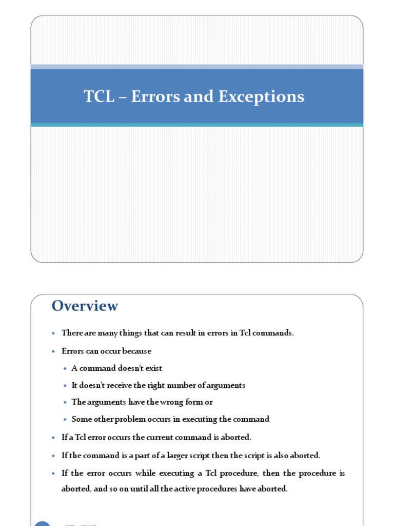 TCL Errors and Exceptions | PDF | String (Computer Science) | Parameter (Computer Programming)