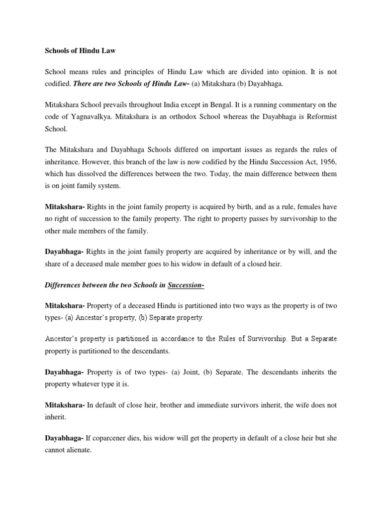 Differences Between The Two Schools in Succession | PDF | Inheritance ...