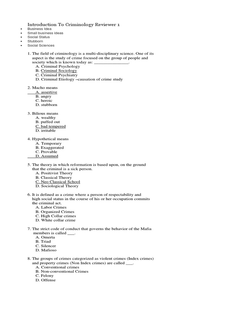 12-9-17 Introduction To Criminology Reviewer | PDF | Criminology ...