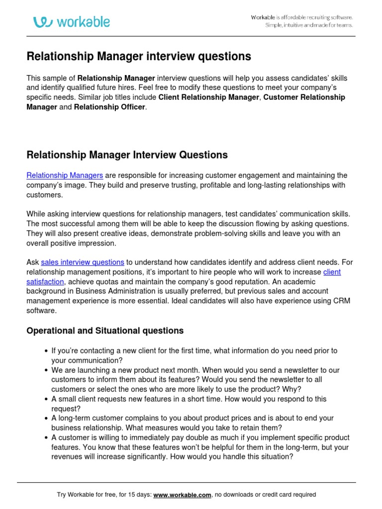 Relationship Manager Interview Questions | PDF | Psychology | Communication